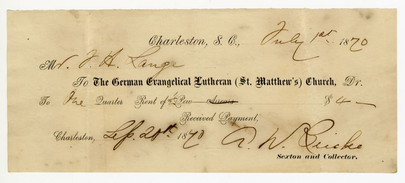 Church Recepit for Pew Rental - Lowcountry Digital Library Catalog Search