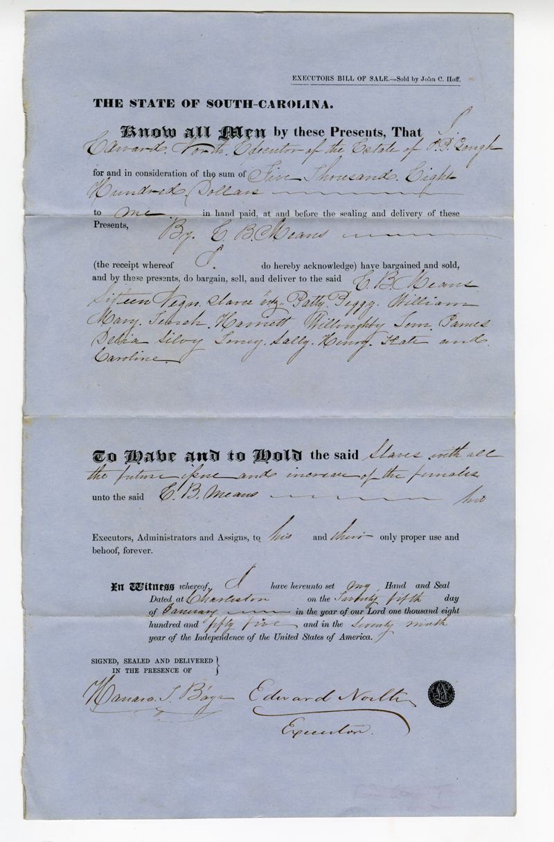 Slave Bill of sale, 1855 - Lowcountry Digital Library Catalog Search