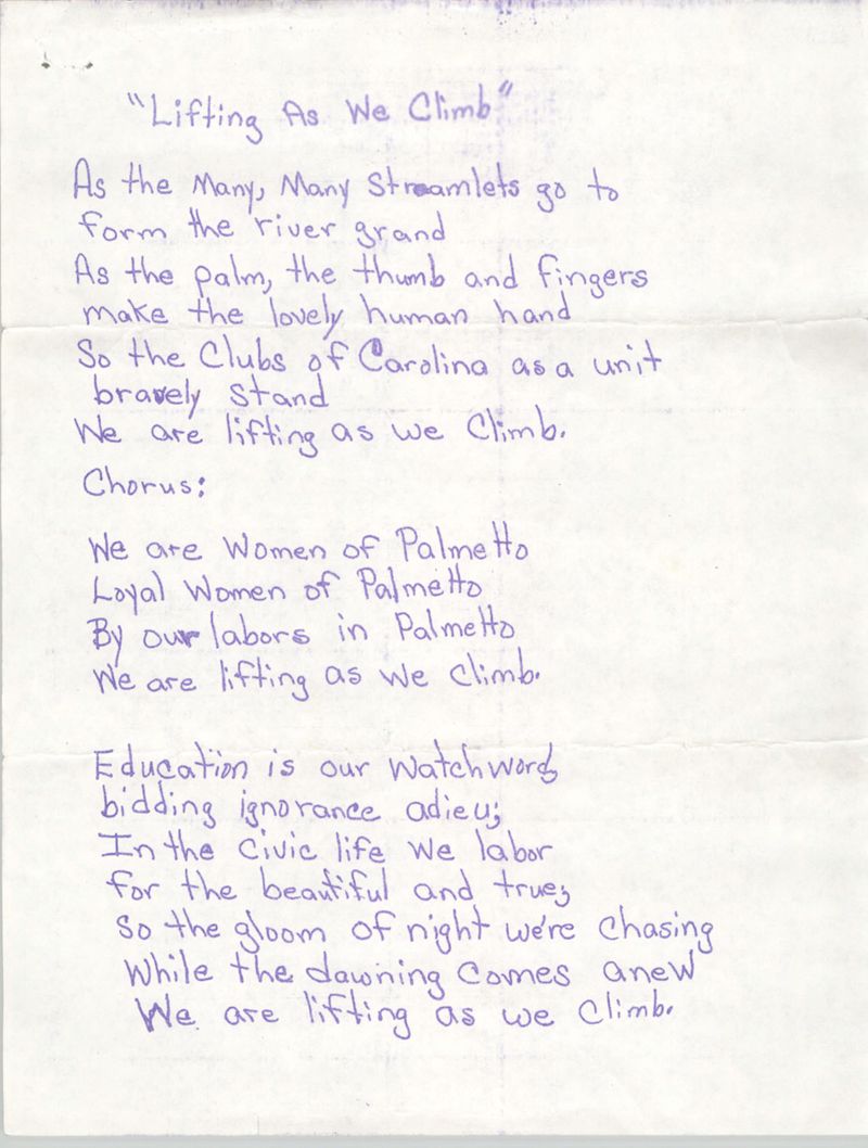 "Lifting As We Climb," Hymn Lyrics - Lowcountry Digital Library Catalog ...