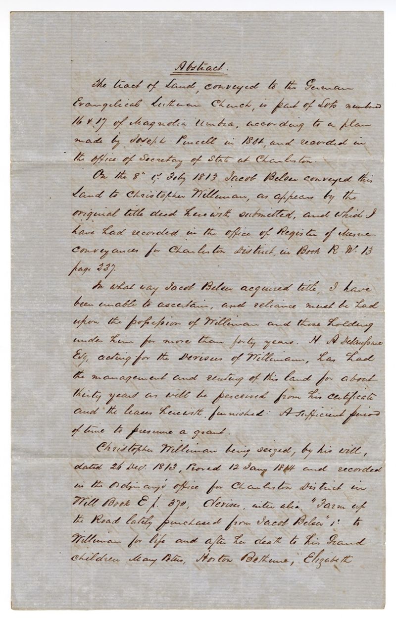 Abstract to the Title to a Tract of Land Conveyed to the German ...