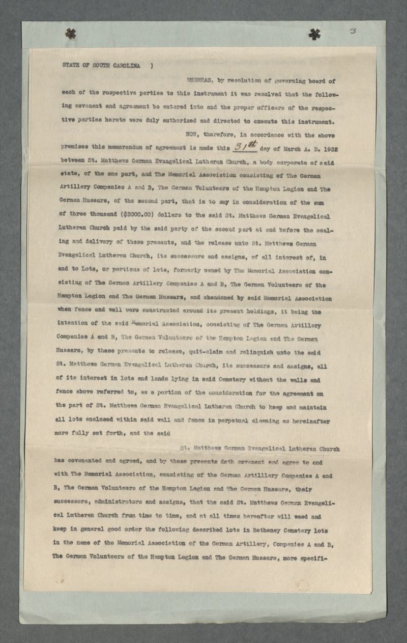 Conveyance of the Memorial Association to the German Evangelical ...