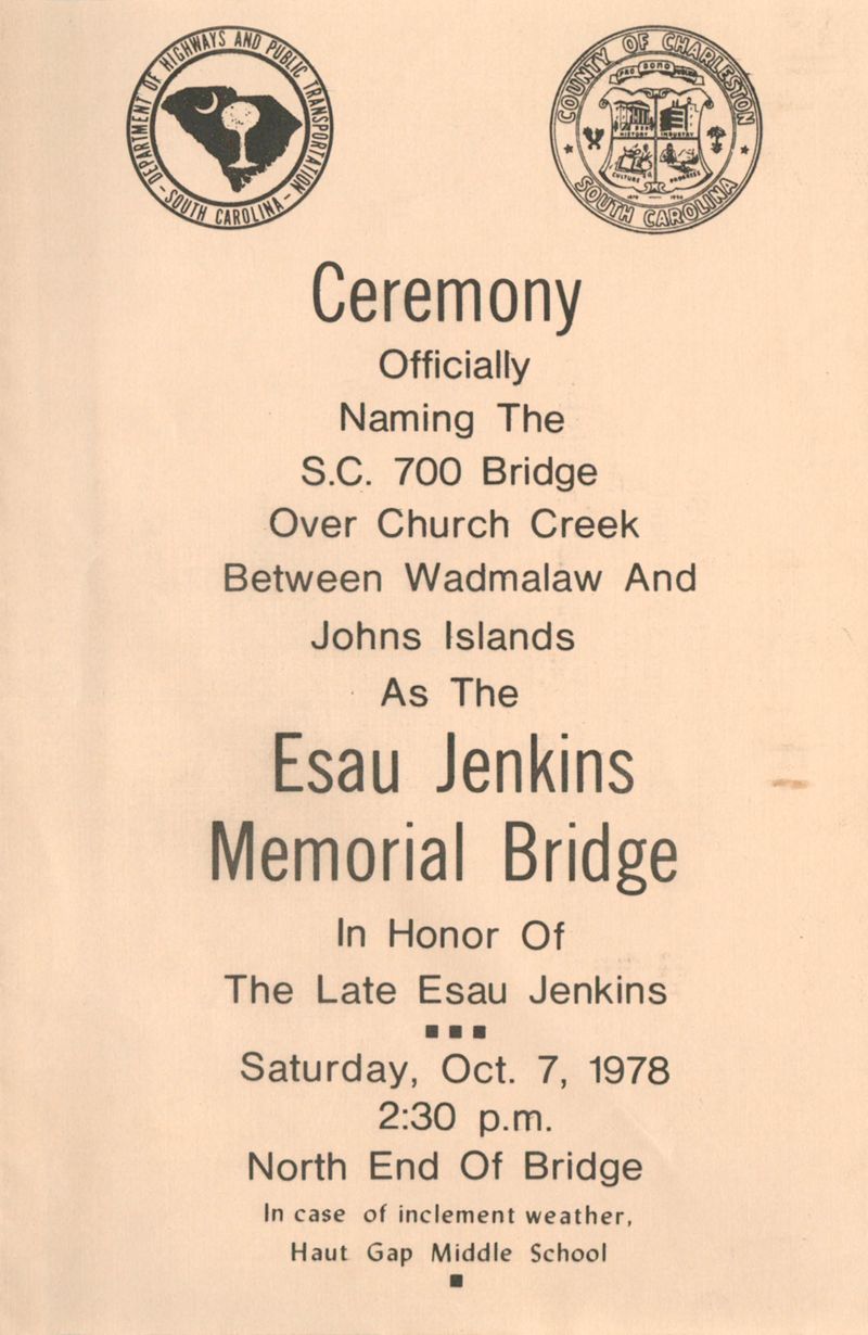 Esau Jenkins Memorial Bridge Ceremony Announcement and Program ...