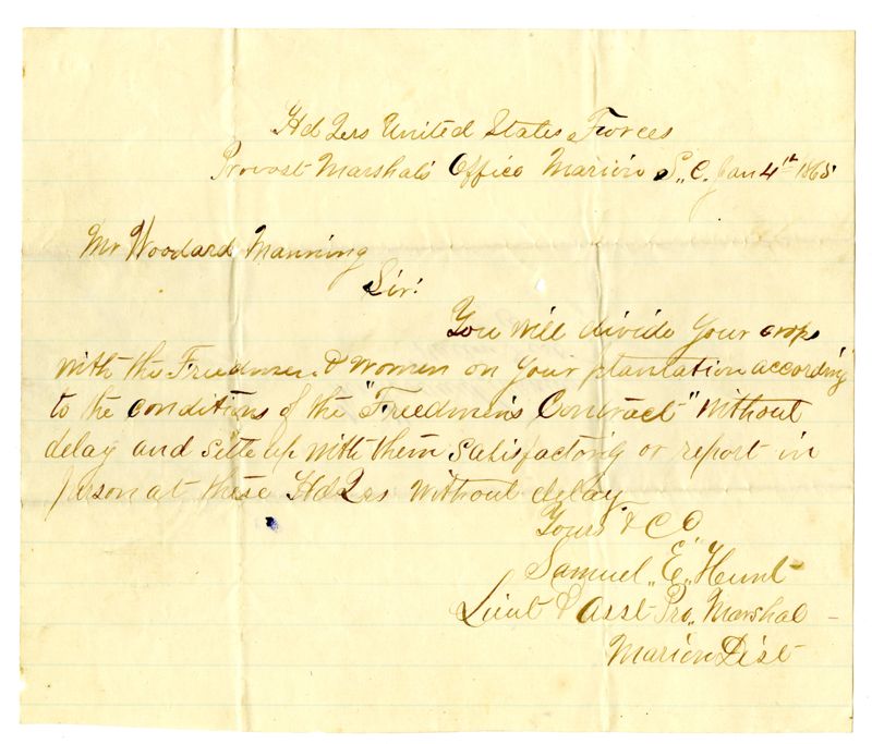 Letter to Woodward Manning from Samuel Hunt, January 4, 1865 ...