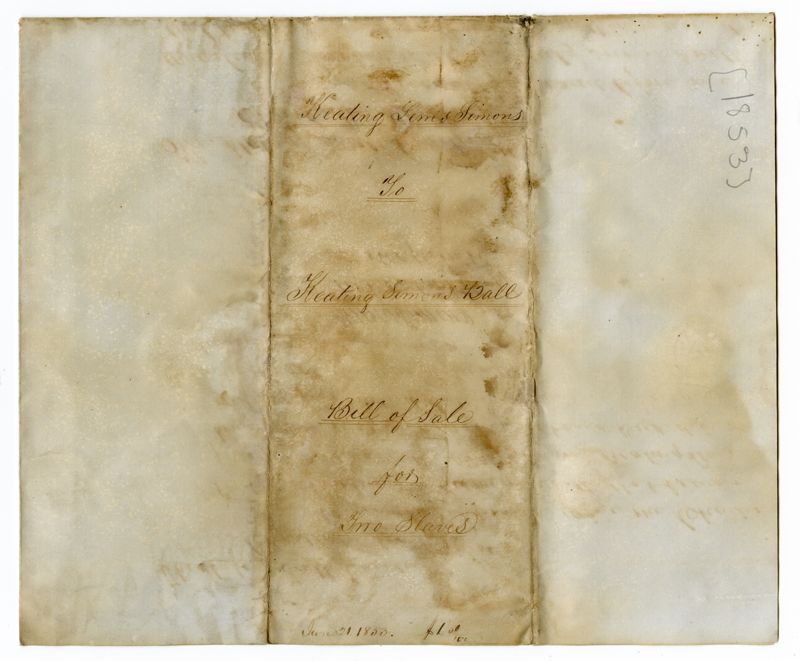 Bill of Sale for Two Enslaved Persons Sold to Keating Simons Ball from ...