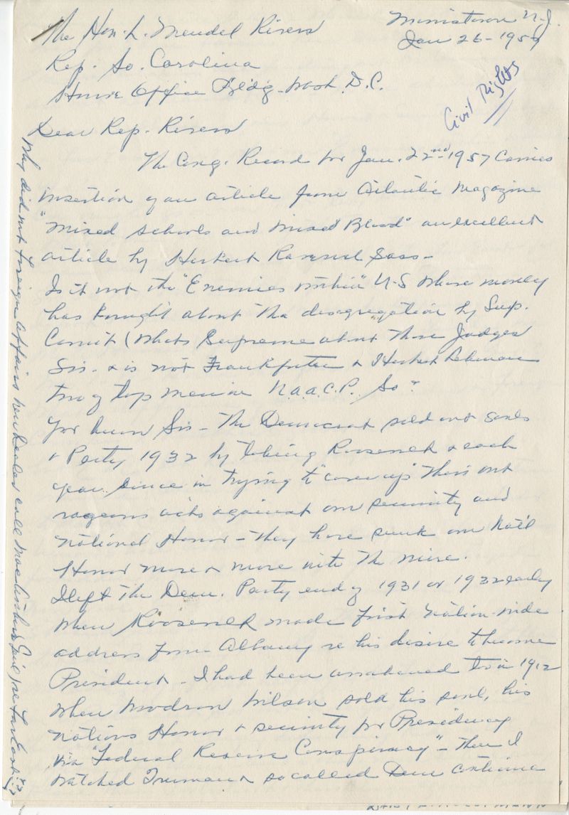 Letter from Daisy D. Horstmann to Representative L. Mendel Rivers ...