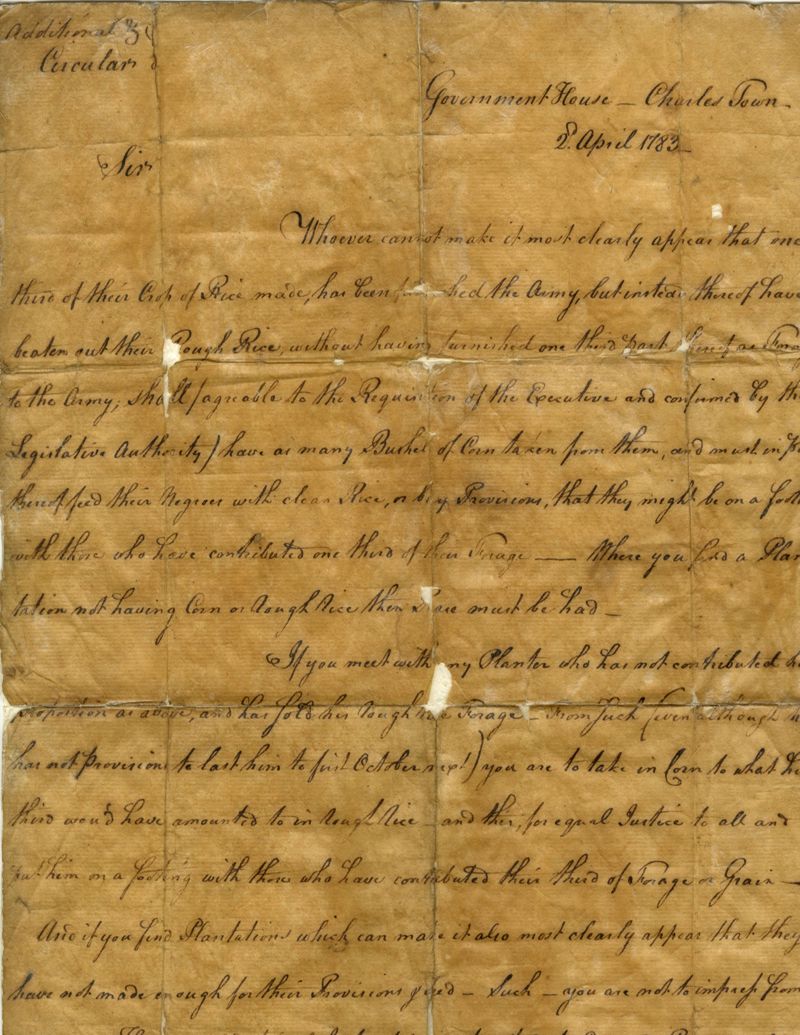 Circular letter, 1783 April 2 – From Guerard, Benjamin - Lowcountry ...